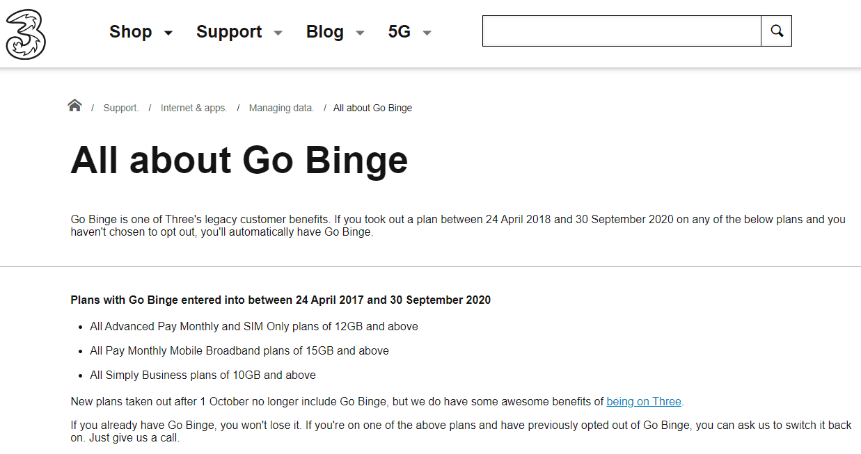 Three axes Go Binge but existing users can keep it until they upgrade ...